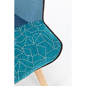 Lepfun Patchwork Solid Wood Armrest and Feet, Mid-Century Modern Accent, Fabric Sofa Chair for Living Room Bedroom Studio, Comfy Side Armchair for Bed,Antique Blue