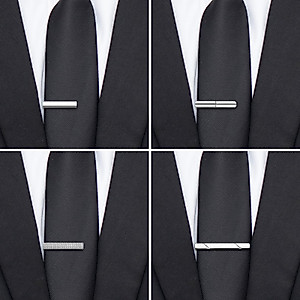 Tie Clips for Men Skinny Necktie in 1.5 Inch Tie Bars Set of 4 with Gift Box for Meeting and Dating wear(Silver)