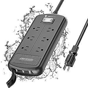 ESHLDTY USB Outdoor Power Strip, 6 FT Waterproof Extension Cord with 6 Outlets and 3 USB Ports, Wall Mountable for Outdoor and Indoor B3-1-6FT-BLK Black 9.06" L x 4.72" W x 1.38" H