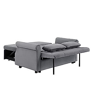Convertible Sleeper Sofa Pull Out Couch, Modern Velvet Upholstered 3-in-1 Loveseat with Reclining Adjustable Backrest &Removable Armrest ,Button Tufted Small Sofa & Couches for Apartment Living Room