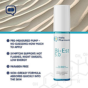 HelloPharmacist Natural Bioidentical Bi-EST 5.0 Estrogen Menopause Relief Cream for Women, 3 oz - 5mg per Pump