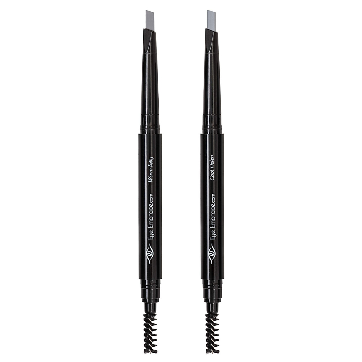Eye Embrace Light Gray Eyebrow Pencils: Warm Betty & Cool Helen 2 Pack Bundle - Waterproof, Double-Ended Automatic Angled Tip & Spoolie Brush, Cruelty-Free