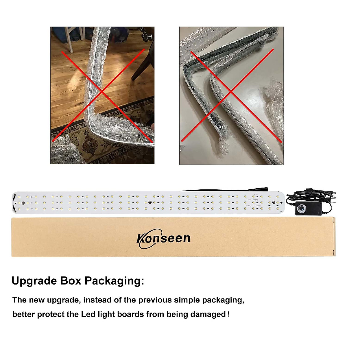 4pcs LED Light Boards with 2pcs Dimmable AC/DC Power Adapters for Konseen Product Photography Light Box,110V~220V, 96 LEDs Lamp Beads on Each Light Board