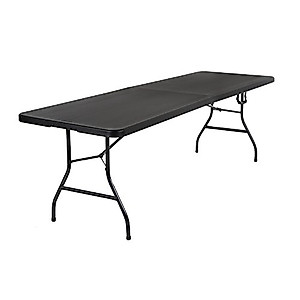 COSCO Deluxe 8 Foot x 30 inch Fold-in-Half Blow Molded Folding Table, Black & COSCO Vinyl Folding Chair, 4 Pack, Black