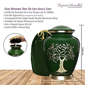 Trupoint Memorials Cremation Urns for Human Ashes - Decorative Urns, Urns for Human Ashes Female & Male, Urns for Ashes Adult Female, Funeral Urns - Dark Green, Large