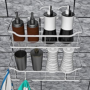 MUOARD 2-Pack Adhesive Shower Caddy Shelf, No Drilling Adhesive Wall Mounted Bathroom Storage Shampoo Holder Organizer, Kitchen Shelf Rack, Stainless Steel SUS304 (Silver)