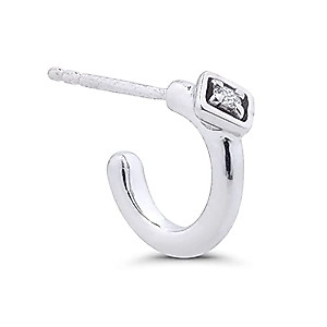 Seed2Stone - Sustainable Silver Hoop Earrings Made with Recycled Metal, Fitted Lab Grown Diamond Earrings with a Minimalist Design, Real Diamond Earrings for Women and Men (Sterling Silver)