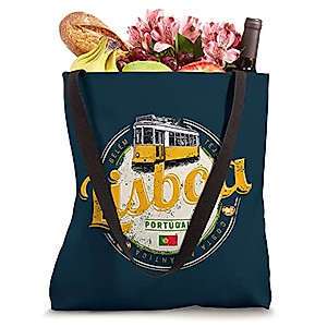 Lisbon Portugal with Retro Tram Vintage Souvenir Tote Bag