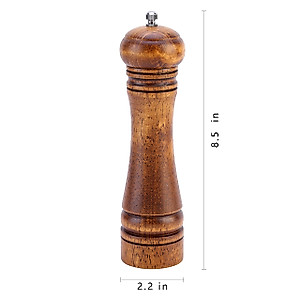 Oak Wood Spice Pepper Mills - Pepper and Salt Grinders, Pepper Shaker with Ceramic Grinding Mechanism, Adjustable Coarseness - 8 inches