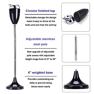 Floor Standing Ash Tray with Lid Adjustable Height from 21.5" to 35" Stainless Steel Contemporary Self-Cleaning Telescopic Smoking Ashtray Cigarette Ashtrays Tall Patio Windproof Ash Holder