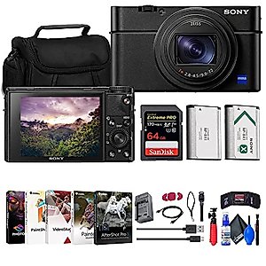 Sony Cyber-Shot DSC-RX100 VII Digital Camera (DSC-RX100M7) + 64GB Memory Card + Case + NP-BX1 Battery + Card Reader + Corel Photo Software + HDMI Cable + Charger + Flex Tripod + More (Renewed)