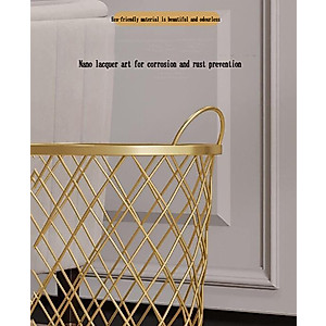 QQXX 360 Laundry Hamper with Wheels,Round Mesh Metal Rolling -Iron Scandinavian ins Bathroom Dirty Clothes Basket Toy Storage Frame, Gold, (1671979), 55x45x38.5cm(21.65x17.7x15.15inch)