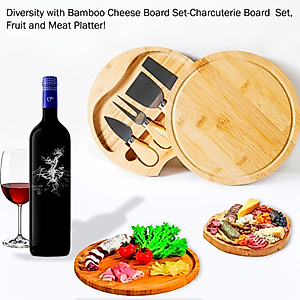 Charcuterie Board Set, Small Cheese Boards, Bamboo Cheese Board and Bamboo Serving Tray Including 4 Stainless Steel Knife, Perfect Choice for Breakfast, Dinners and Special Celebrations by ANAXOR