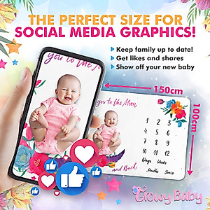 GROWY BABY Milestone Blanket for Baby Girl Gifts - Nursery Decor Baby Monthly Milestone Blanket Girl - Newborn Baby Shower Flannel Fleece Girl Milestone Blanket - 60"x40"