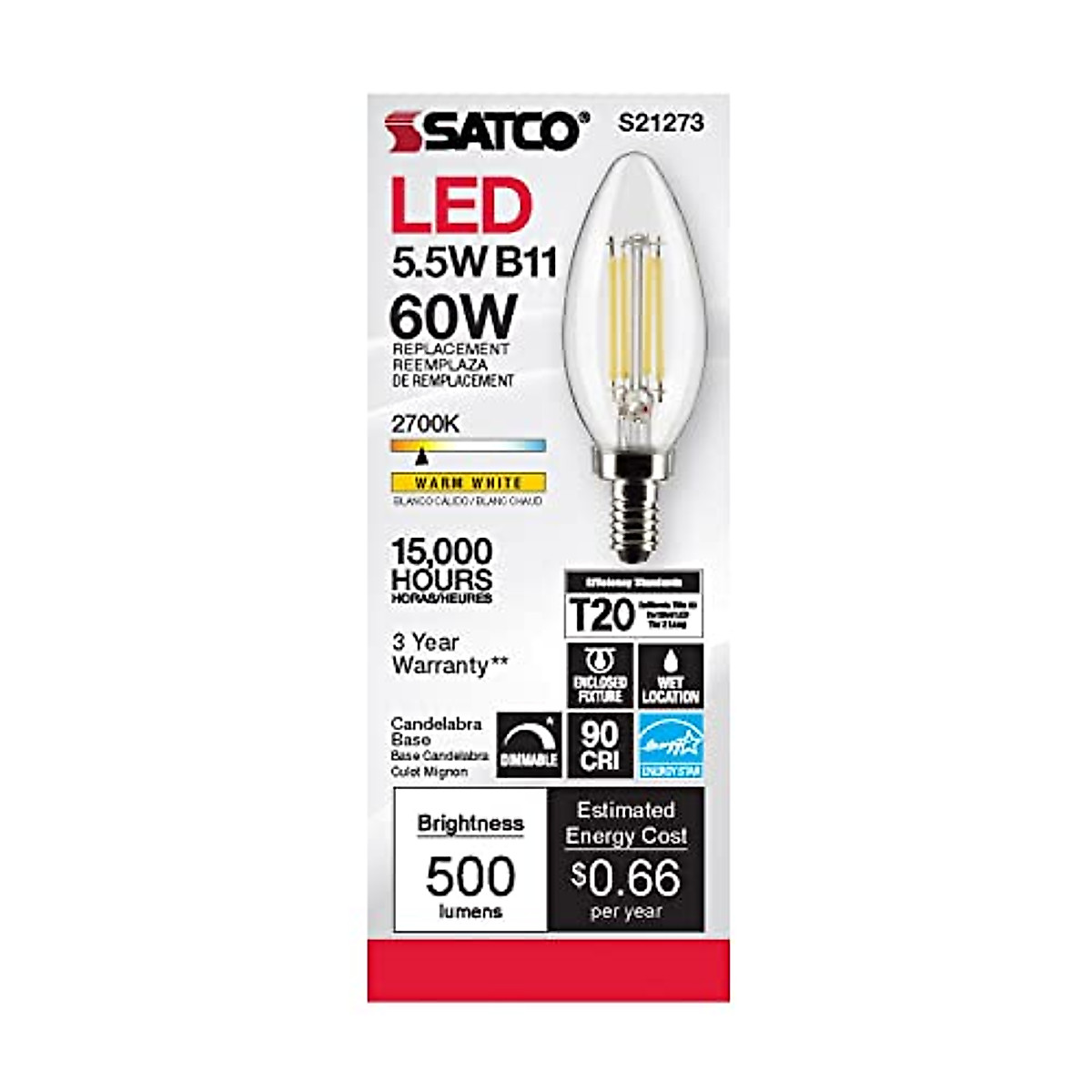 Satco S21273 5.5B11/LED/927/CL/120V/E12-6 Pack
