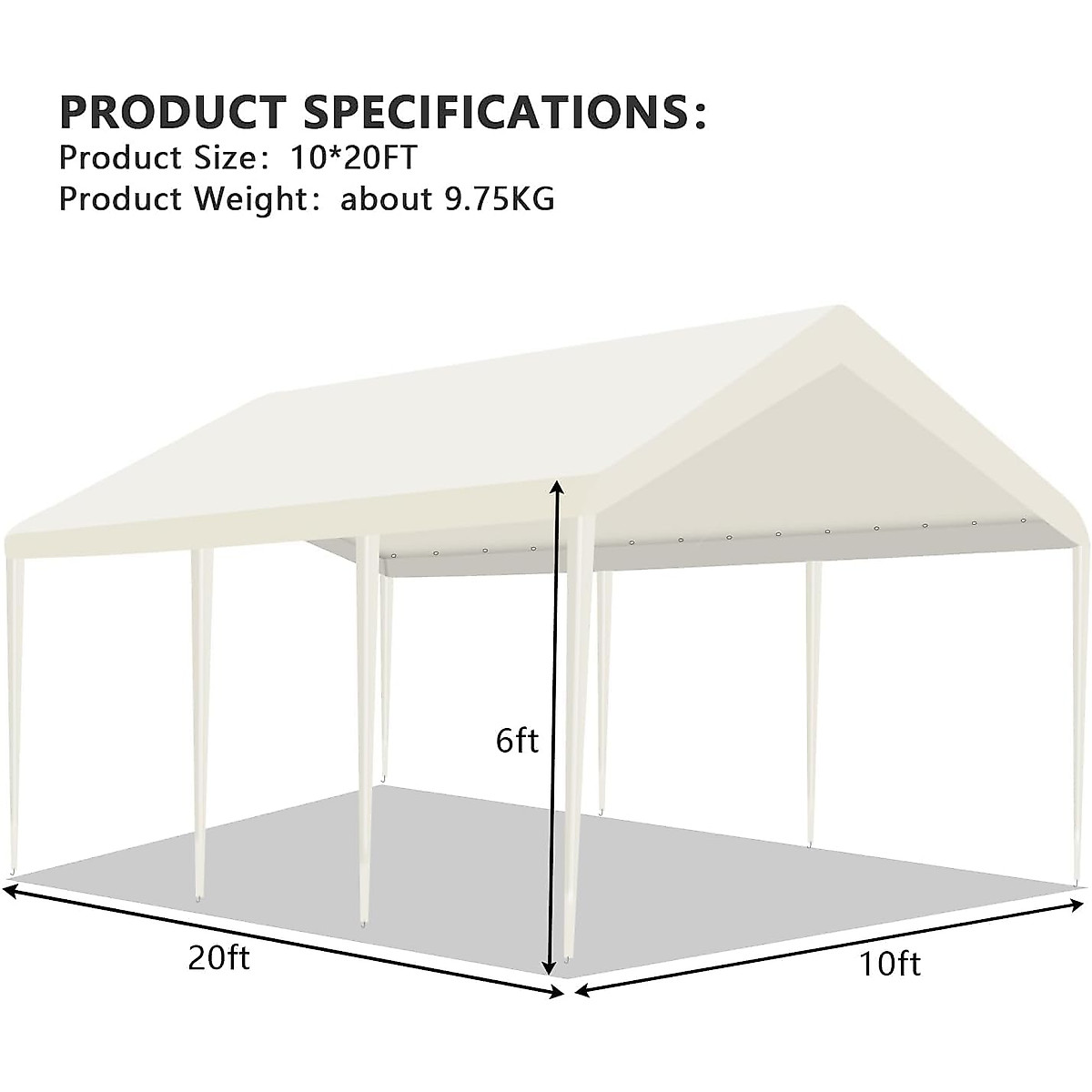 Carport Canopy 10' x 20' Outdoor Carport with Ball Bungees 600D Oxford Tearproof Replacement Canopy Tent Top Garage Shelter Cover Waterproof & UV Protection，Not Included Frame 22pound Heavy