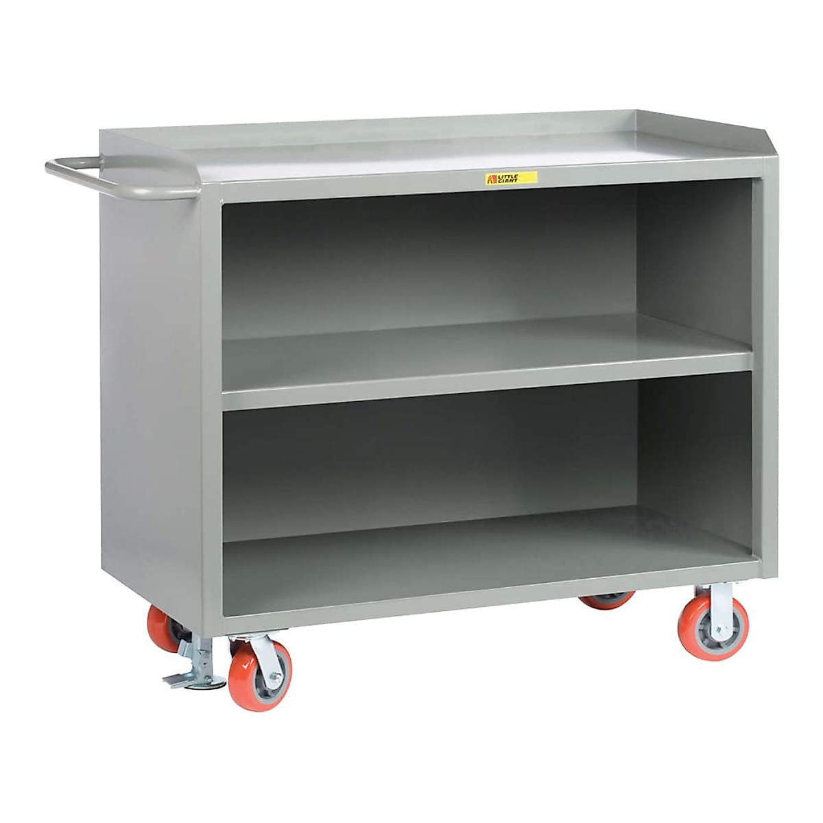 Little Giant MJ3-2436-FL-LP Heavy-Duty Mobile Bench Cabinet with Center Shelf and Louvered Panel,1-3/4" Butcher Block Top Surface, 24" Length, 36" Width