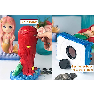 Yileqi Paint Your Own Mermaid Painting Kit, Mermaid Toys Paint Mermaid Crafts and Arts Set for Girls Ages 4 5 6 7 8 9 10 Years Old, Non Ceramic & Non Fragile, Kids Piggy Banks Birthday Gift