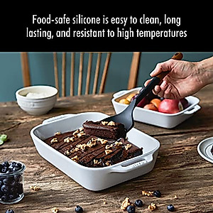 STAUB Wok Spatula, Perfect for Scooping, Flipping, Stirring, and Turning Stir Fries, One Size, Durable BPA-free Matte Black Silicone, Acacia Wood Handles, Safe for Nonstick Cooking Surfaces