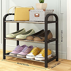 Small Shoe Rack，3-Tier Shoes Shelf Storage Multifunctional Lightweight Organizer Sturdy Metal Stackable Stand Footwear for Closet Living Room Bedroom bathroom(3 Tier Black Shoe Rack)