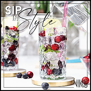 Vikko Drinking Glass, Set of 12 Tall Beverage Glasses, 12.25 Ounce Highball Glasses, Dishwasher Safe Collins Glass