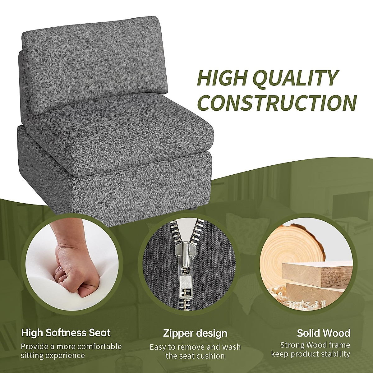 PayLessHere Sofa Couch Convertible Sofa Modular Sectional Sofa Couch for Living Room Bedroom Office (Gray, 1-Seat)