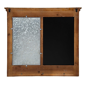 Kate and Laurel Idamae Wood Framed Chalkboard Wall Organizer with Mail Holders and Key Hooks, 28" x 25", Rustic Brown, Farmhouse-Inspired Chalkboard