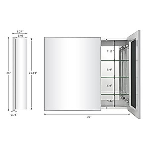 FOMAYKO Aluminum Bathroom Medicine Cabinet with Farmhouse Silver Metal Framed 30(H) x26(W) Inches Double Door Recess or Surface Mount Mirror Cabinet for Bathroom Toilet Kitchen