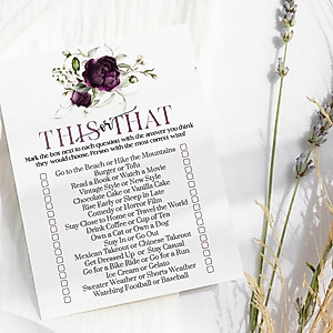 Purple Passion Bride Best Bridal Shower Games – 25 Pack, Wedding Would She Rather Fun Activity Ideas for Guests, Rehearsal, Couples, This or That Birthday Party Game Card Design