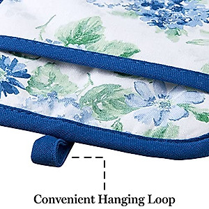 Martha Stewart Amber Floral Oven Mitt & Pot Holder Set 2-Pack, Blue/Green, OM: 7"x13" & PH: 7"x10"