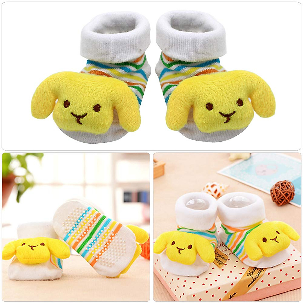 6 Pairs Baby Socks Boys Girls 3D Cartoon Anti-Skid Baby Booties Sock Slippers
