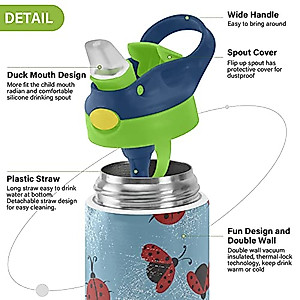 ALAZA Blue Ladybug Kids Water Bottles with Lids Straw Insulated Stainless Steel Water Bottles Double Walled Leakproof Tumbler Travel Cup for Girls Boys Toddlers 12 oz,Green