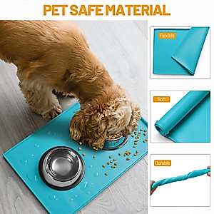 Hubulk Dog Feeding Mat,100% Waterproof Food Grade Silicone Pet Food and Water Bowl Placemat,Dishwasher, High Raised Edge to Prevent Spills,Nonslip Tray to Stop Messes on Floor (19"x12"x0.5", Teal)