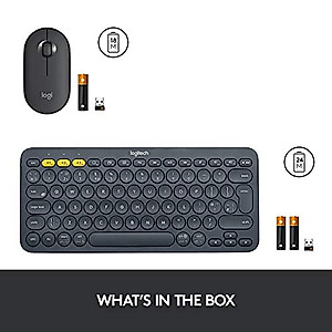Logitech K380 + M350 Wireless Keyboard and Mouse Combo - Slim Portable Design, Quiet Clicks, Long Battery Life, Bluetooth, Easy-Switch, Windows, Mac, iPadOS, Chrome OS Compatible - Dark Grey