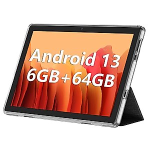 Android Tablet, 10.1 inch Android 13 Tablets 6GB RAM 64GB ROM 1TB Expand, 1280x800 IPS HD Touchscreen,6000mAh Battery, Bluetooth, Dual Camera, GMS, WiFi (Black)