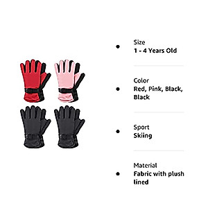 4 Pairs Winter Waterproof Snow Ski Gloves for Kids Warm Unisex Camouflage Gloves for Cold Weather Girls Boys Children (Red, Pink, Black, Black,for 6 - 12 Years Old)
