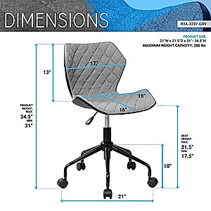 Techni Mobili Deluxe Modern Office Armless Task Chair, Grey 21.5D x 21W x 31H in