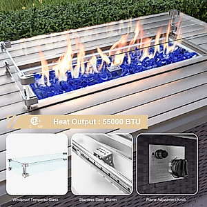 ALAULM 7 Pieces Outdoor Patio Furniture Set with Propane Fire Pit Table Patio Sectional Sofa Sets Outdoor Furniture 43" Gas Fire Pit Patio Conversation Set w/Glass Table & 5 Cushions (Sand)