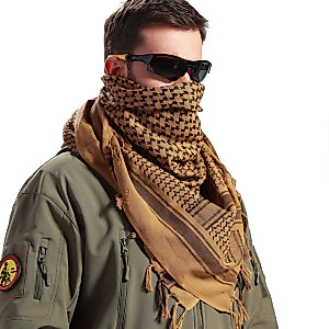 FREE SOLDIER Scarf Military Shemagh Tactical Desert Keffiyeh Head Neck Scarf Arab Wrap with Tassel 43x43 inches (Amber Brown)