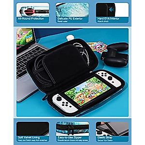 TiMOVO Carrying Case Compatible with Nintendo Switch OLED Model 2021 & Switch, Durable Hard Shell Game Storage Handbag Portable Travel Bag PU Pouch with Pocket for 10 Game Cards & Accessories, Gilding