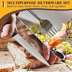 24 Piece Silverware Set, Flatware Utensils Set with Steak Knives for 4, Stainless Steel Cutlery Eating Tableware Set, Include Fork Kinfe Spoon, Mirror Polished, Dishwasher Safe