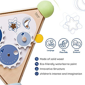 Classic World Wooden Activity Cube, Black Discs, Mirror, Shape Sorter, Space Gear Activity Center for Baby