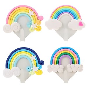 Cabilock 4Pcs Adhesive Rainbow Hook Drill Wall Hangers Hooks Waterproof Sundries Key Organizer Hook for Home Office Bedroom