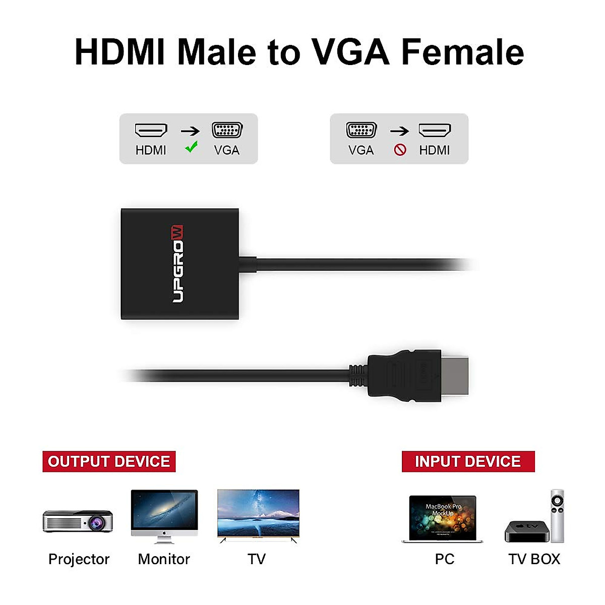 UPGROW HDMI to VGA Adapter HDMI Male to VGA Female Converter Support Computer, Desktop, Laptop, PC, Monitor, Projector, HDTV, Chromebook, Xbox and More, Model Number: UPGROWHMVF01