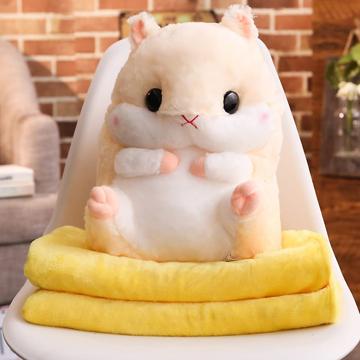 YunNasi Plush Hamster Stuffed Animal Toys Hamster Throw Pillow with Blanket 19.7 Inches Pink