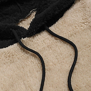 ZAFUL Men's Fashion Hooded Sweatshirts Unisex Colorblock Splicing Drawstring Fluffy Faux Fur Hoodies Pullover(Black Khaki,S)