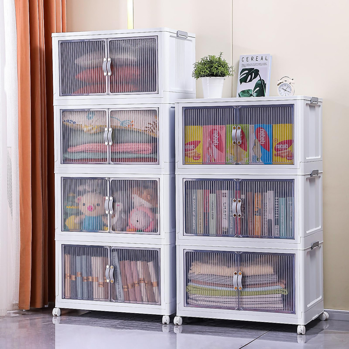 MOPUP Closet Organizers and Storage - 132 QT Stackable Storage Bins with Lids and Doors and Wheels, Dorm Room Essentials, 32 Gal Collapsible Stackable Storage Bins, Plastic