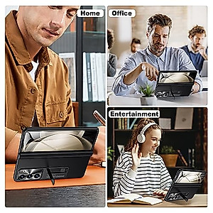 for Samsung Z-Fold-5 Case: Genuine Leather Galaxy Fold 5 Kickstand Case [Hinge Protection][Screen Protector] Skin Felling- Durable Shockproof Protective Phone Cover for Galaxy Fold 5 2023