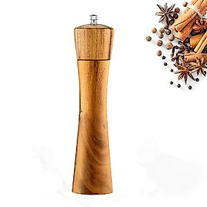 Wood Salt and Pepper Grinder Mill - Noryee Manual Wooden Salt Grinder Pepper Mill Shakers Refillable with Adjustable Coarseness Ceramic Rotor - 8.5 Inch (1 Pack)