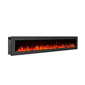 GMHome 60 Inches Wall Mounted Electric Fireplace Freestanding Heater Crystal Stone Flame Effect 9 Changeable Color Fireplace, with Remote, Metal Panel, 1500W, Black